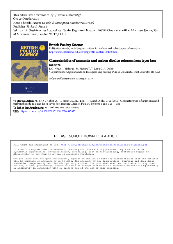 Characteristics of ammonia and carbon dioxide releases from layer hen ...