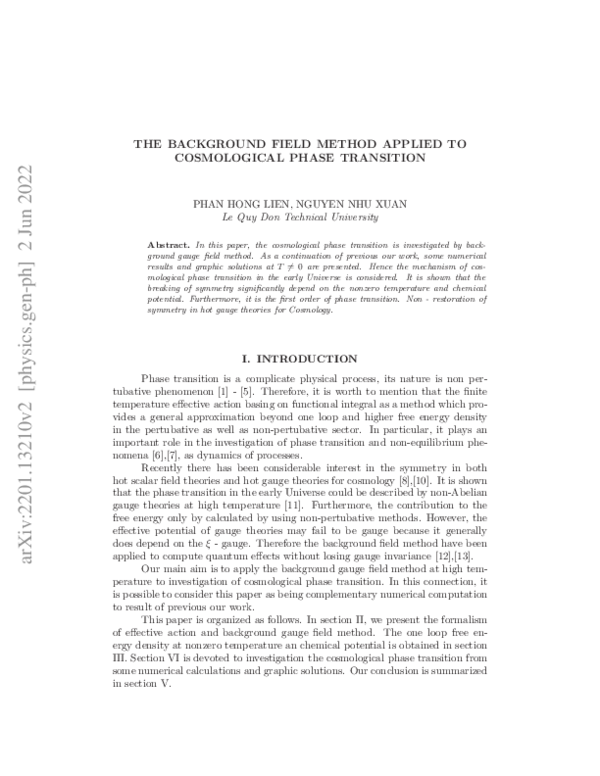 (PDF) The background field method applied to cosmological phase transition
