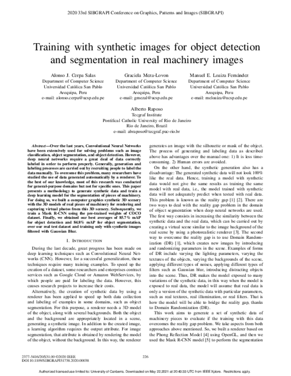 (PDF) Training with synthetic images for object detection and segmentation in real machinery ...