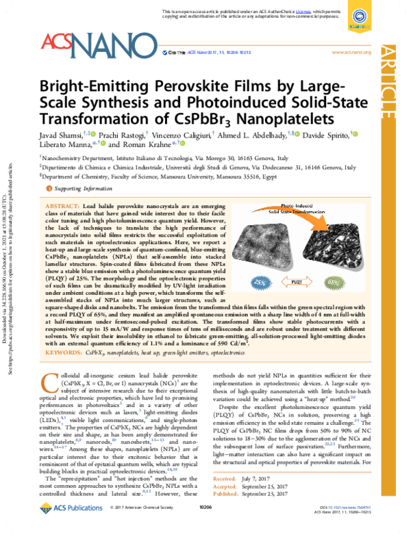 (PDF) Bright-Emitting Perovskite Films by Large-Scale Synthesis and ...