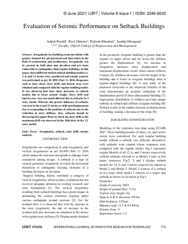 (PDF) Evaluation of Seismic Performance on Setback Buildings