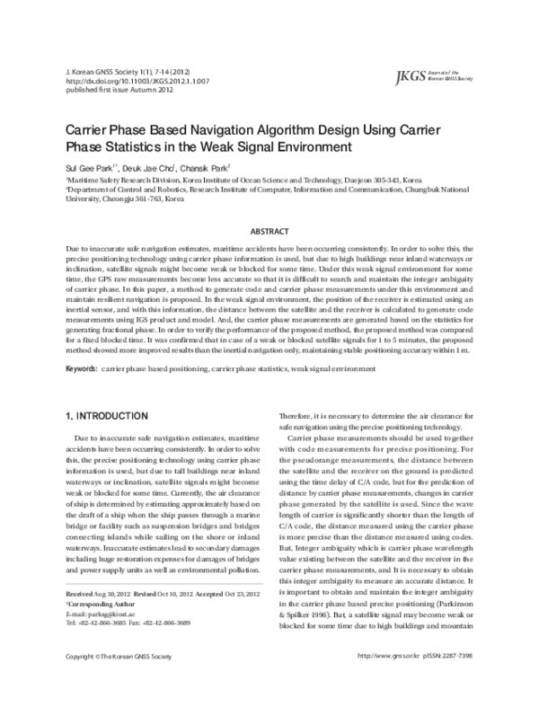 Pdf Carrier Phase Based Navigation Algorithm Design Using Carrier