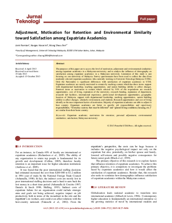 (PDF) Adjustment, Motivation for Retention and Environmental Similarity ...