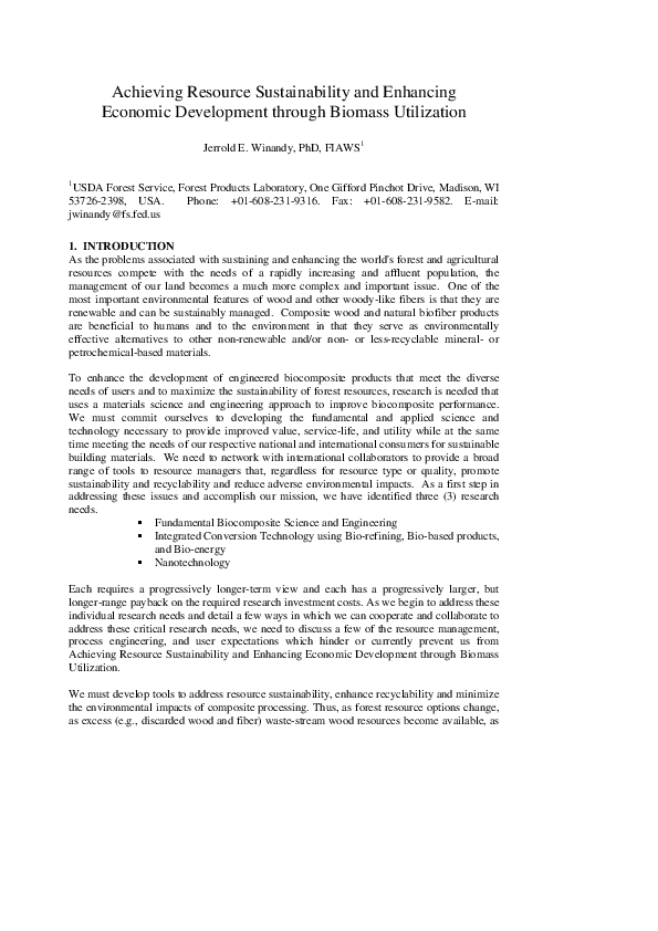 (PDF) Achieving Resource Sustainability and Enhancing Economic Development through Biomass ...