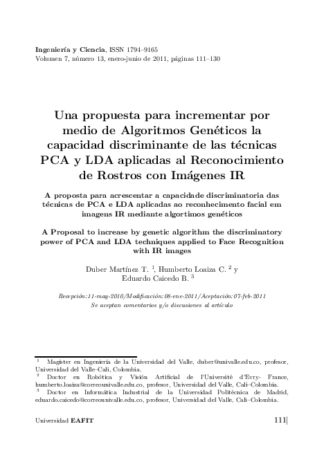 (PDF) Una propuesta para incrementar la capacidad discriminante de las t??cnicas PCA y LDA ...