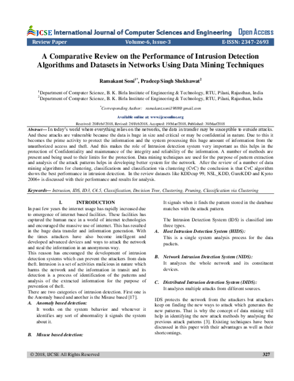 Pdf A Comparative Review On The Performance Of Intrusion Detection