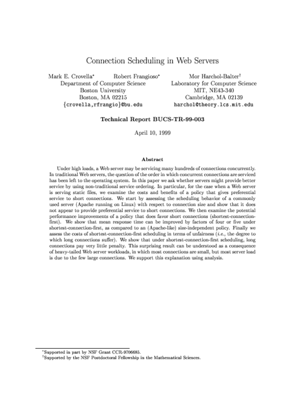 (PDF) Connection scheduling in web servers