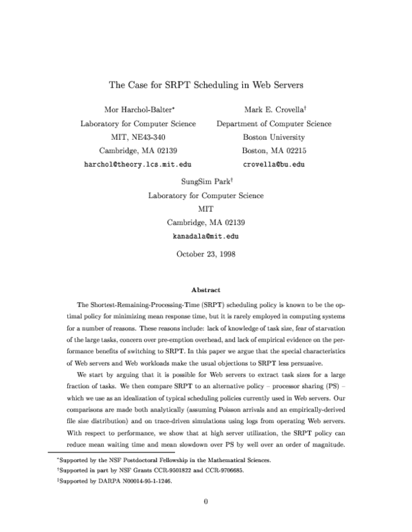 (PDF) The case for SRPT scheduling in Web servers
