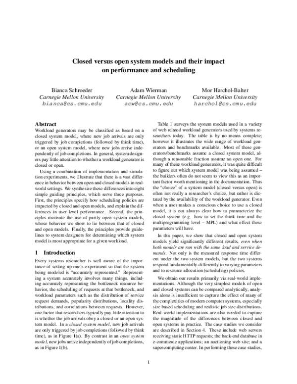 (PDF) Impact of Closed vs Open System Models on Performance