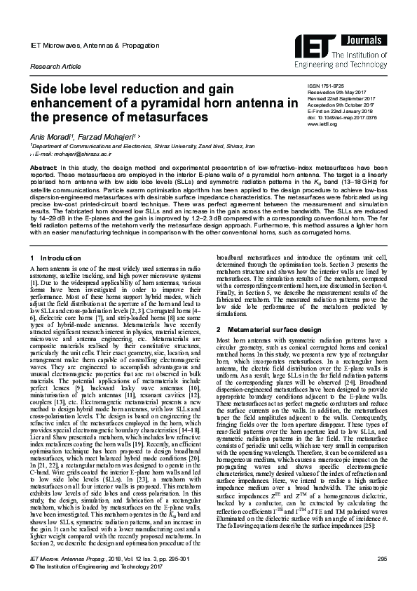 Side Lobe Level Reduction And Gain Enhancement Of A Pyramidal Horn Antenna In The Presence Of