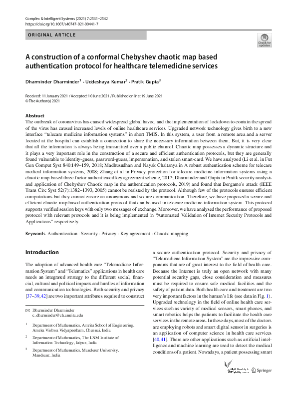 (PDF) A construction of a conformal Chebyshev chaotic map based authentication protocol for ...