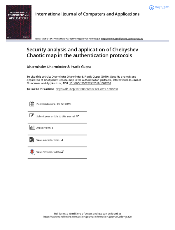 (PDF) Security analysis and application of Chebyshev Chaotic map in the authentication protocols