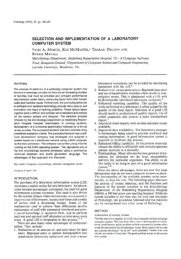 (PDF) Selection and implementation of a laboratory computer system