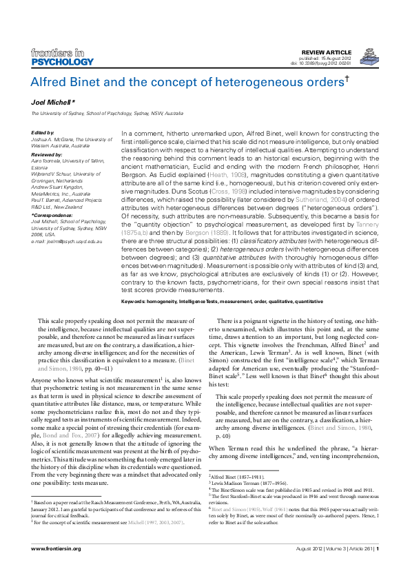 (PDF) Alfred Binet and the concept of heterogeneous orders