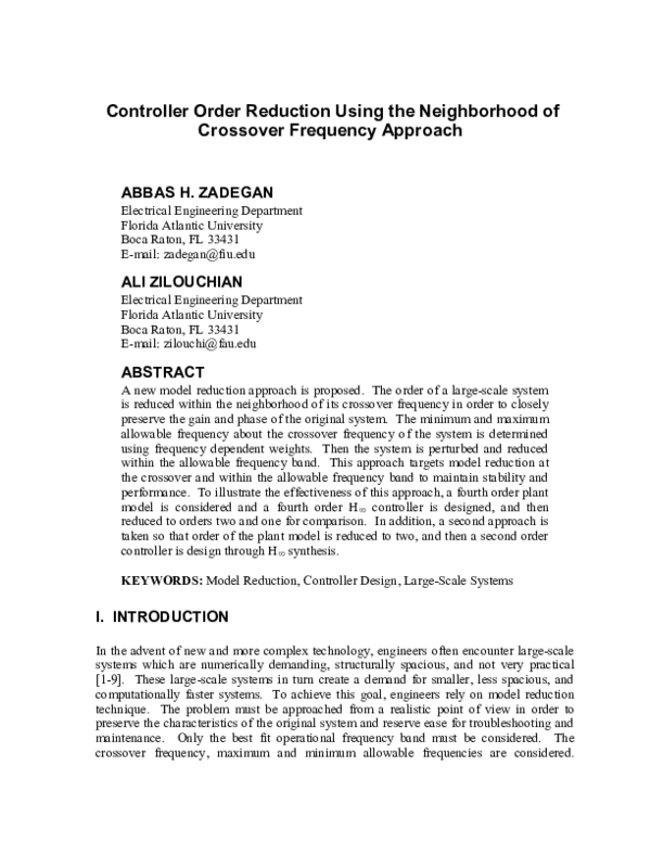 (PDF) Controller Order Reduction Using the Neighborhood of Crossover Frequency Approach