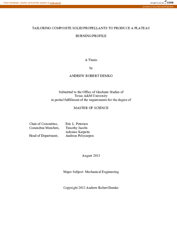 (PDF) Tailoring Composite Solid Propellants to Produce a Plateau Burning Profile