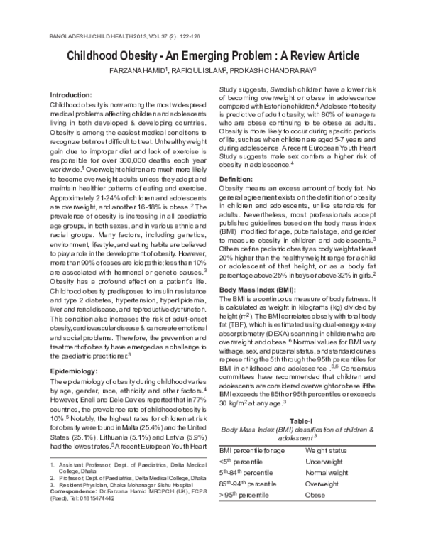 (PDF) Childhood Obesity - An Emerging Problem : A Review Article
