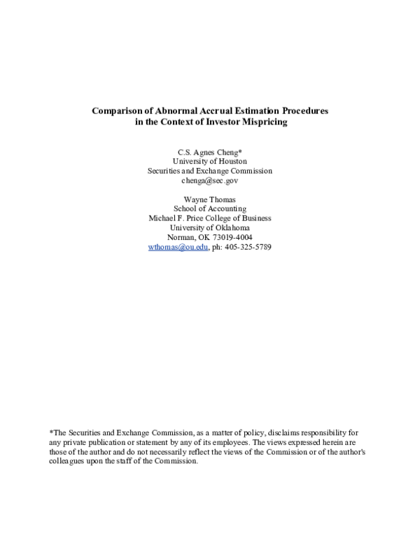 (PDF) Comparison of abnormal accrual estimation procedures in the ...