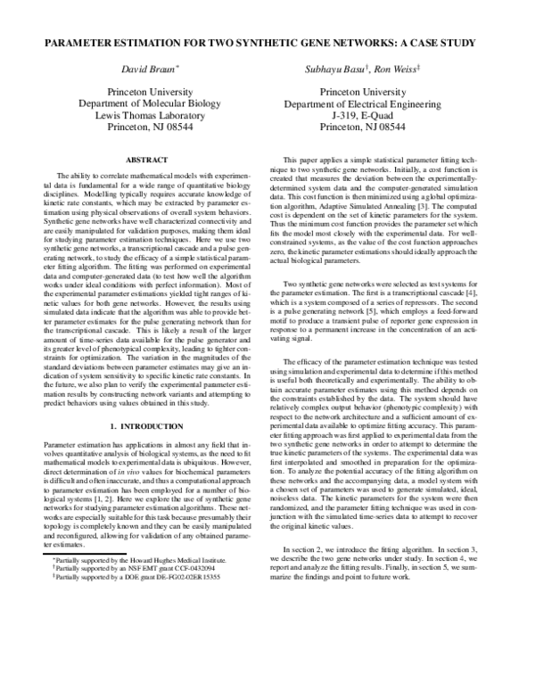 (PDF) Parameter Estimation for Two Synthetic Gene Networks: A Case Study