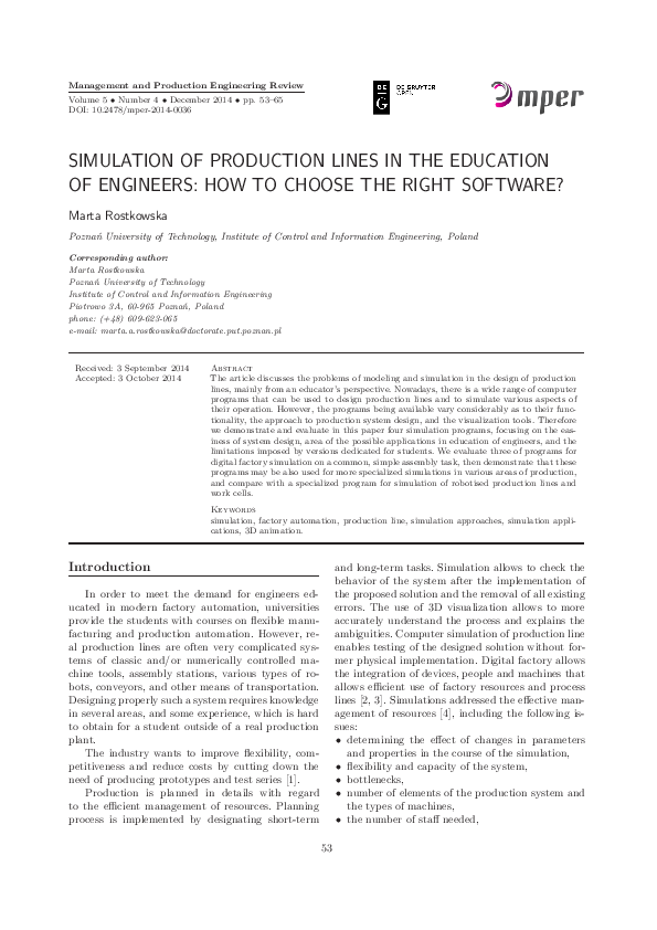 (PDF) Simulation of Production Lines in the Education of Engineers: How to Choose the Right ...