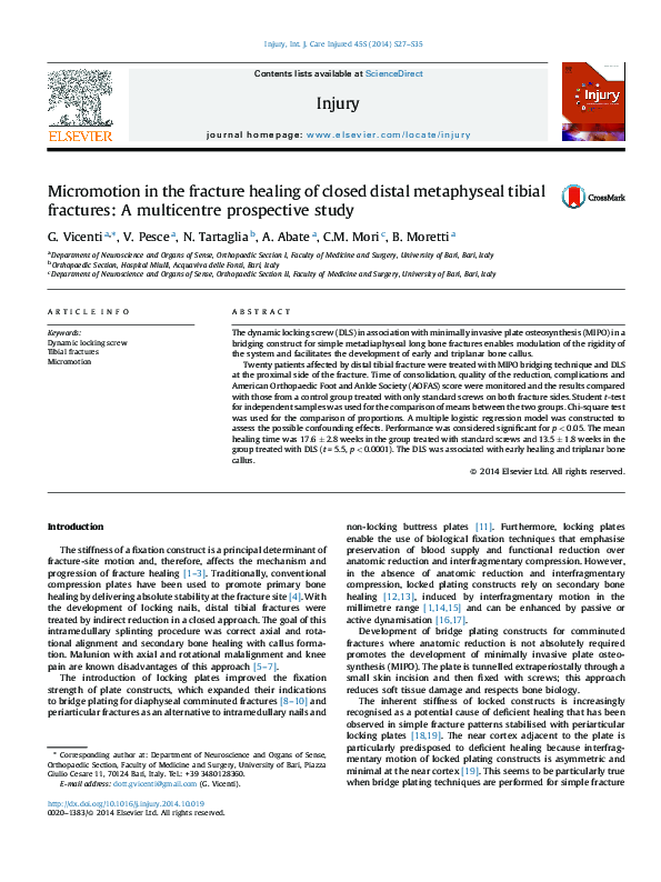 (PDF) Micromotion in the fracture healing of closed distal metaphyseal tibial fractures: A ...