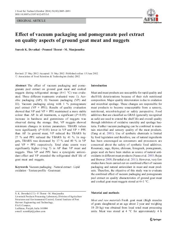 (PDF) Effect of vacuum packaging and pomegranate peel extract on ...