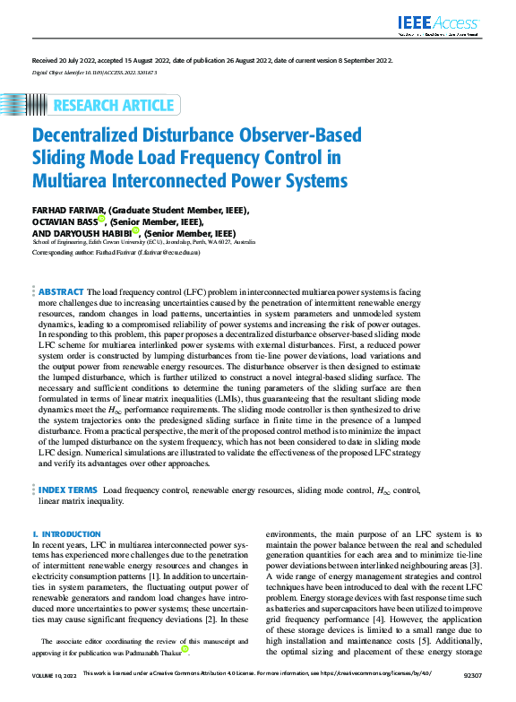 Pdf Decentralized Disturbance Observer Based Sliding Mode Load Frequency Control In Multiarea