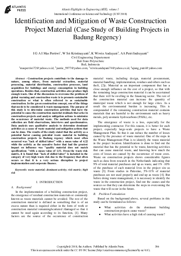 (PDF) Identification and Mitigation of Waste Construction Project ...