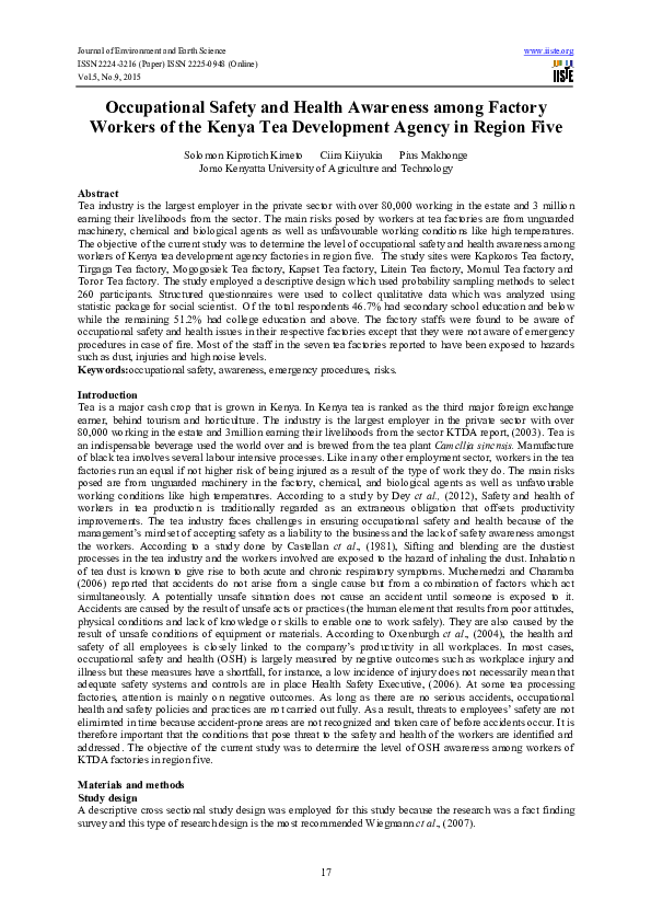 (PDF) Occupational Safety and Health Awareness among Factory Workers of ...