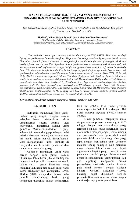 (PDF) Karakterisasi Sosis Daging Ayam Yang Dibuat Dengan Penambahan ...