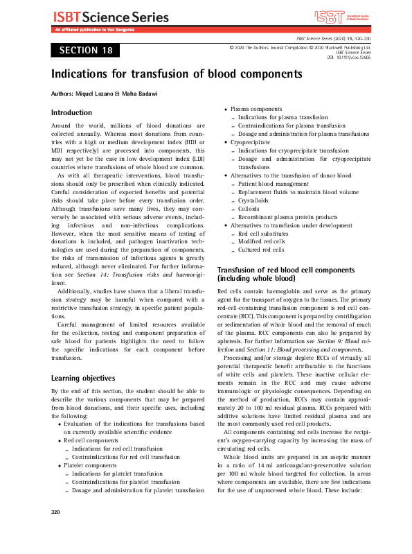 (PDF) Indications for transfusion of blood components