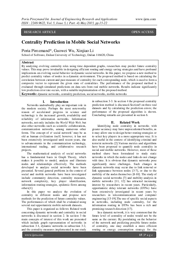(PDF) Centrality Prediction in Mobile Social Networks