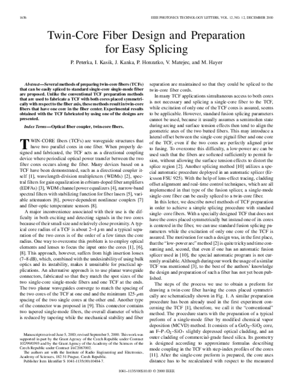 (PDF) Twin-core fiber design and preparation for easy splicing
