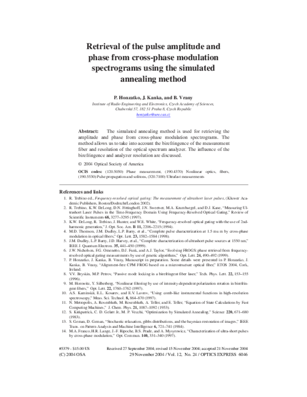 (PDF) Retrieval of the pulse amplitude and phase from cross-phase modulation spectrograms using ...