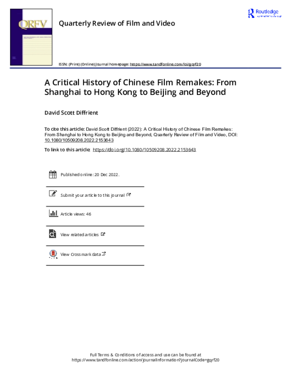 (PDF) A Critical History of Chinese Film Remakes: From Shanghai to Hong ...