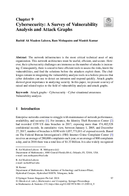 (PDF) Cybersecurity: A Survey of Vulnerability Analysis and Attack Graphs