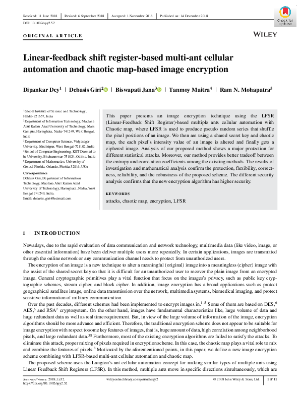 (PDF) Linear‐feedback shift register‐based multi‐ant cellular automation and chaotic map‐based ...