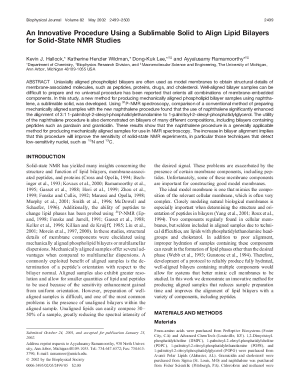 (PDF) An Innovative Procedure Using a Sublimable Solid to Align Lipid ...