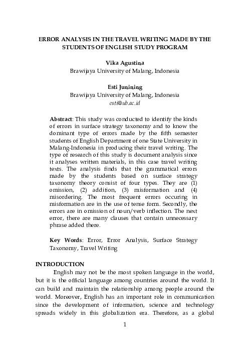 (PDF) Error Analysis in The Travel Writing Made by The Students of English Study Program