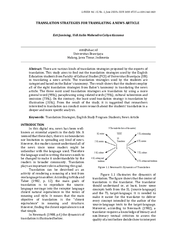 (PDF) Translation Strategies for Translating a News Article