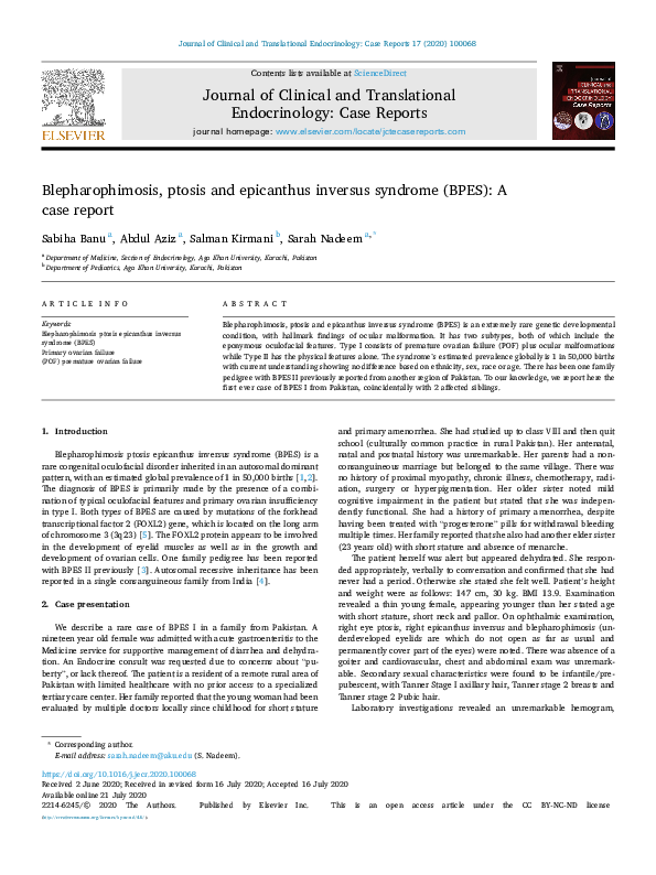 (PDF) Blepharophimosis, ptosis, and epicanthus inversus syndrome (BPES ...
