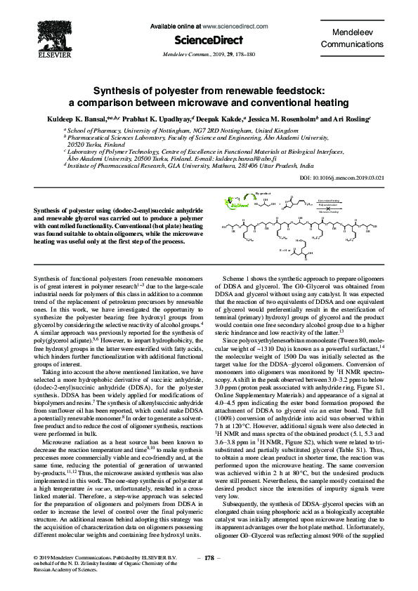 (PDF) Synthesis of polyester from renewable feedstock: a comparison ...