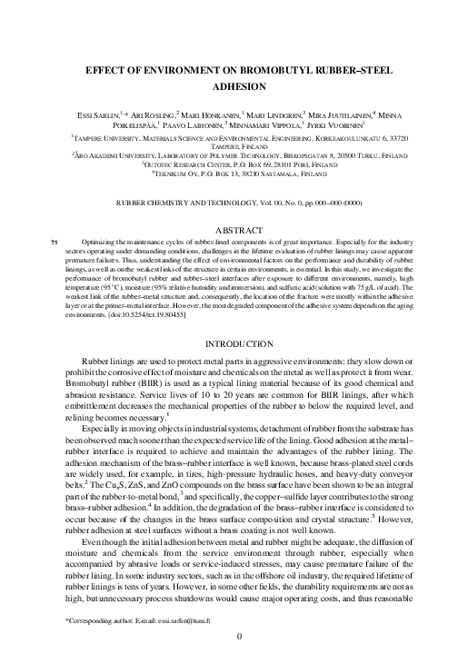 (PDF) Effect of Environment on Bromobutyl Rubber–Steel Adhesion