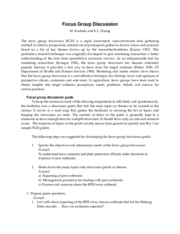 (PDF) Focus Group Discussion 1