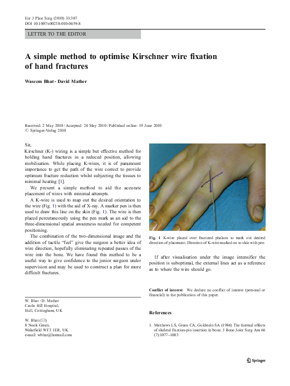 (PDF) A simple method to optimise Kirschner wire fixation of hand ...