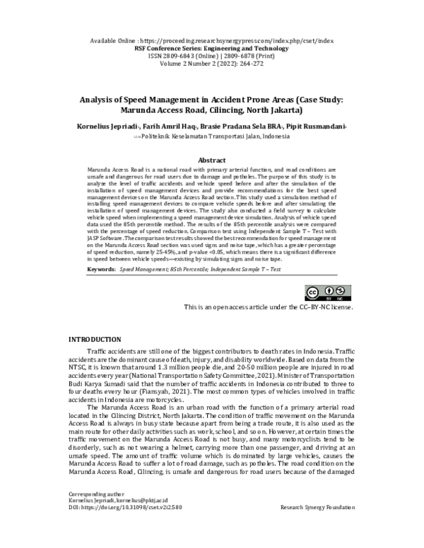 (PDF) Analysis of Speed Management in Accident Prone Areas (Case Study ...