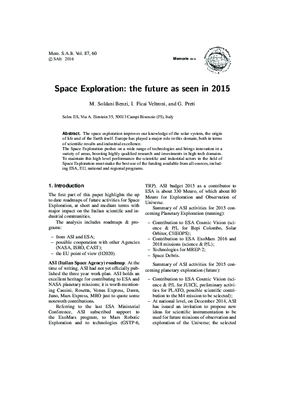(PDF) Space Exploration: the future as seen in 2015