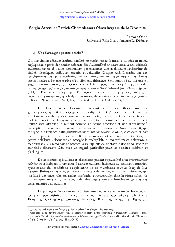 (PDF) Sergio Atzeni et Patrick Chamoiseau: frères bergers de la Diversité