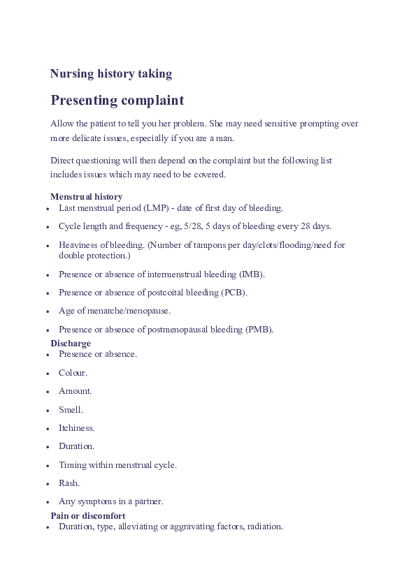(DOC) Nursing history taking Presenting complaint