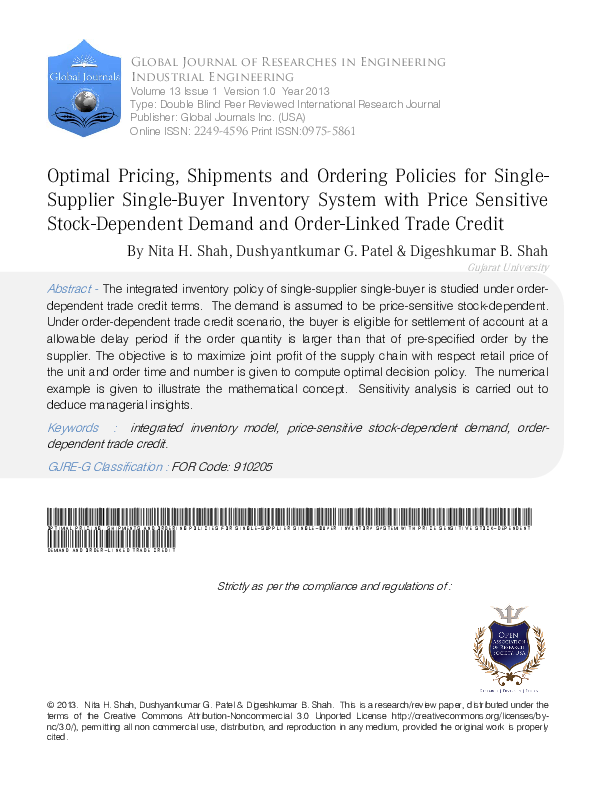 (PDF) Optimal pricing, shipments and ordering policies for single ...